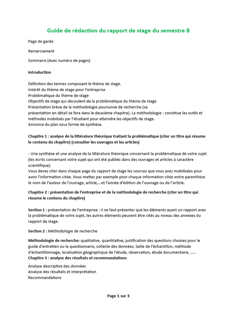 Guide de rédaction du rapport de stage | PDF