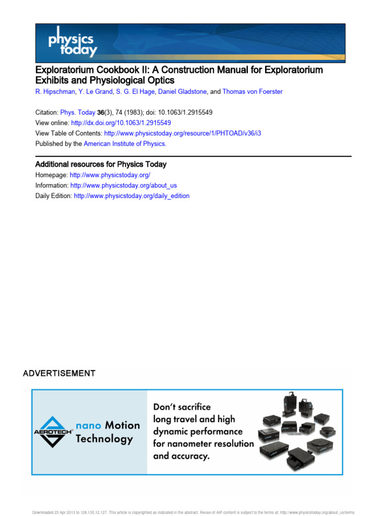 Exploratorium Cookbook Ii A Construction Manual For Hipschman R