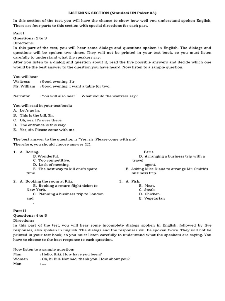 Simulasi LISTENING SECTION Paket 03 | PDF | Hygiene | Public Health Simulasi LISTENING SECTION Paket 03 | PDF | Hygiene | Public Health