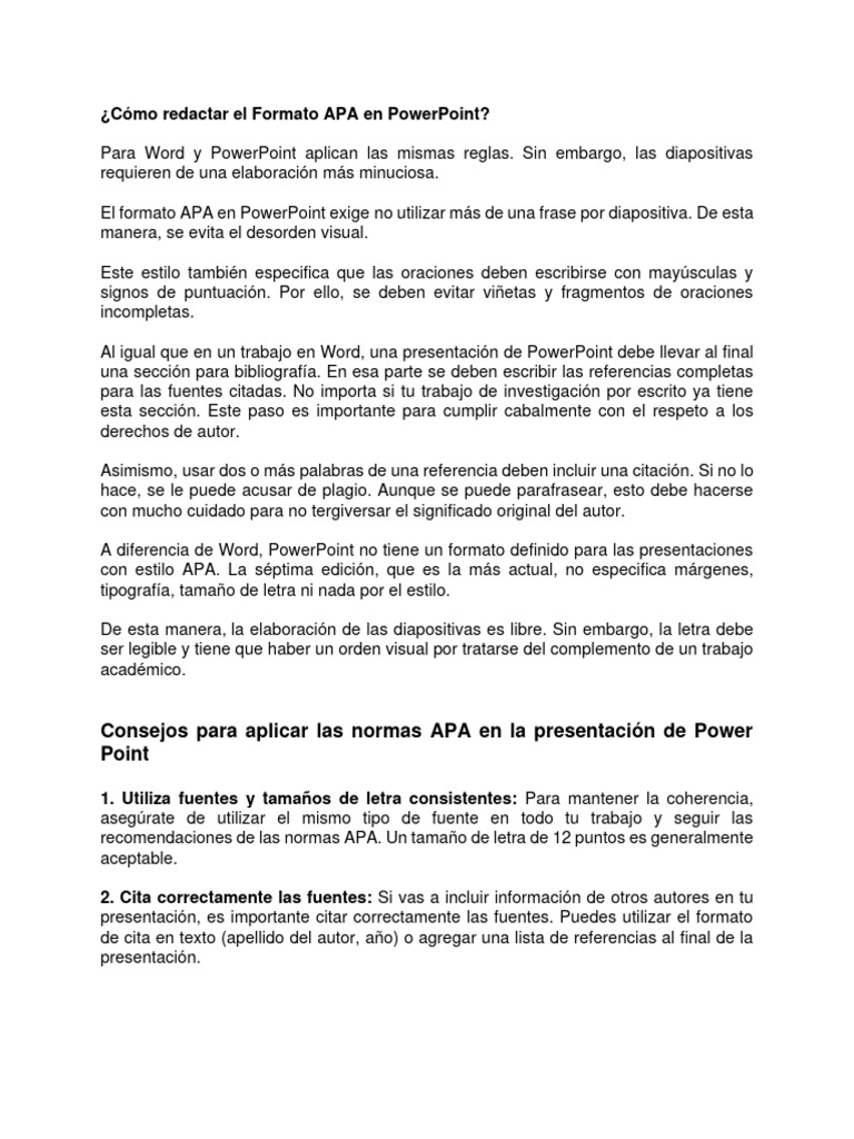 Cómo redactar el Formato APA en PowerPoint | PDF | Microsoft PowerPoint ...