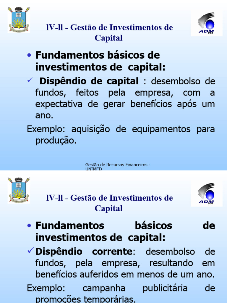 Gestão de Investimentos de Capital UNIMED | PDF | Fluxo de caixa ...