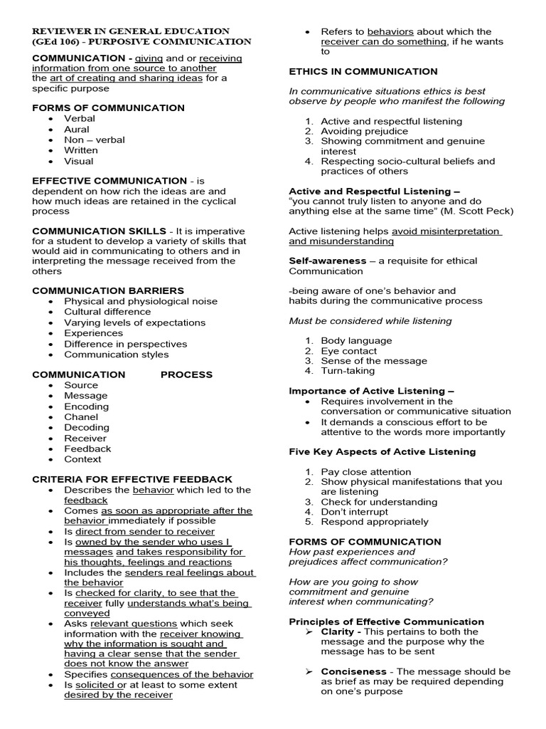 Reviewer in Ged 106 Communication | PDF | Communication | Information