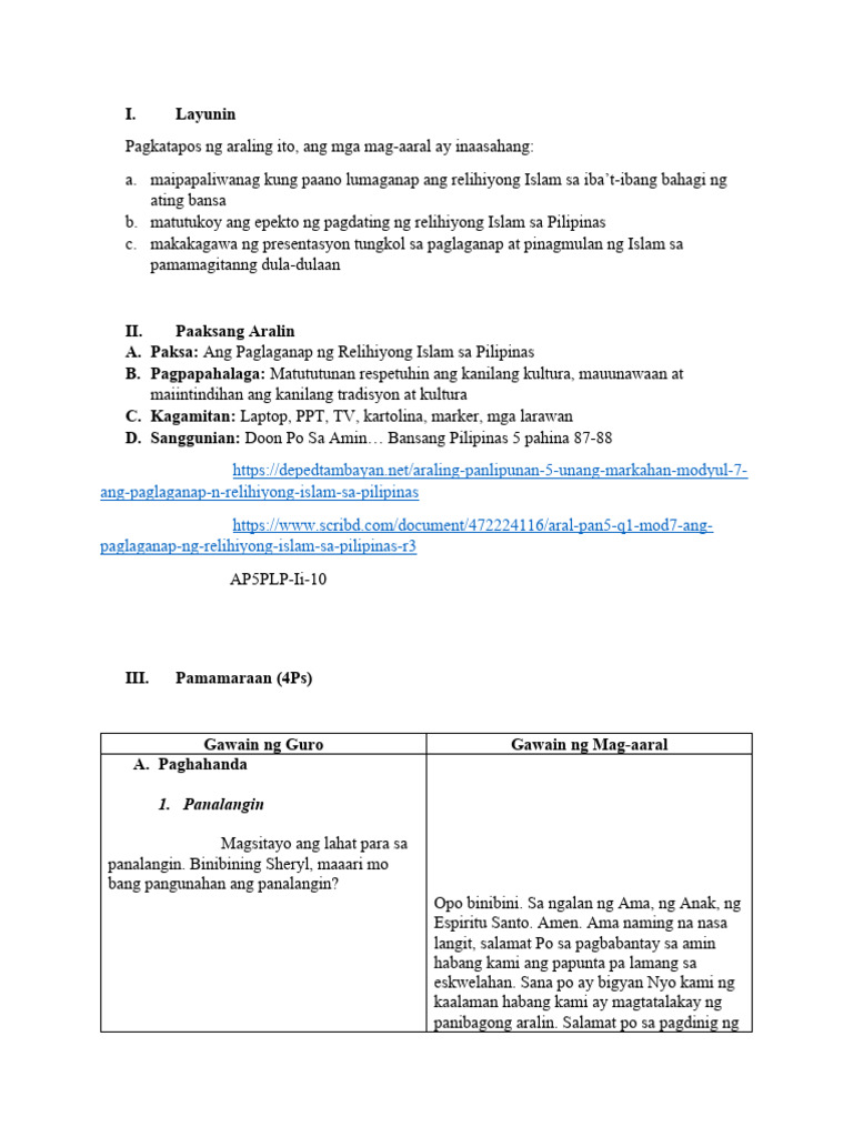 Ang Paglaganap NG Relihiyong Islam Sa Pilipinas Grade 5 | PDF