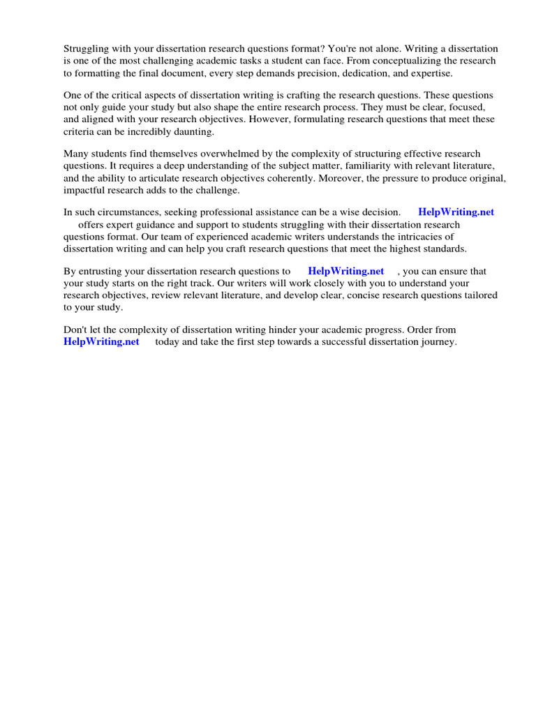 Dissertation Research Questions Format | PDF | Thesis | Qualitative Research