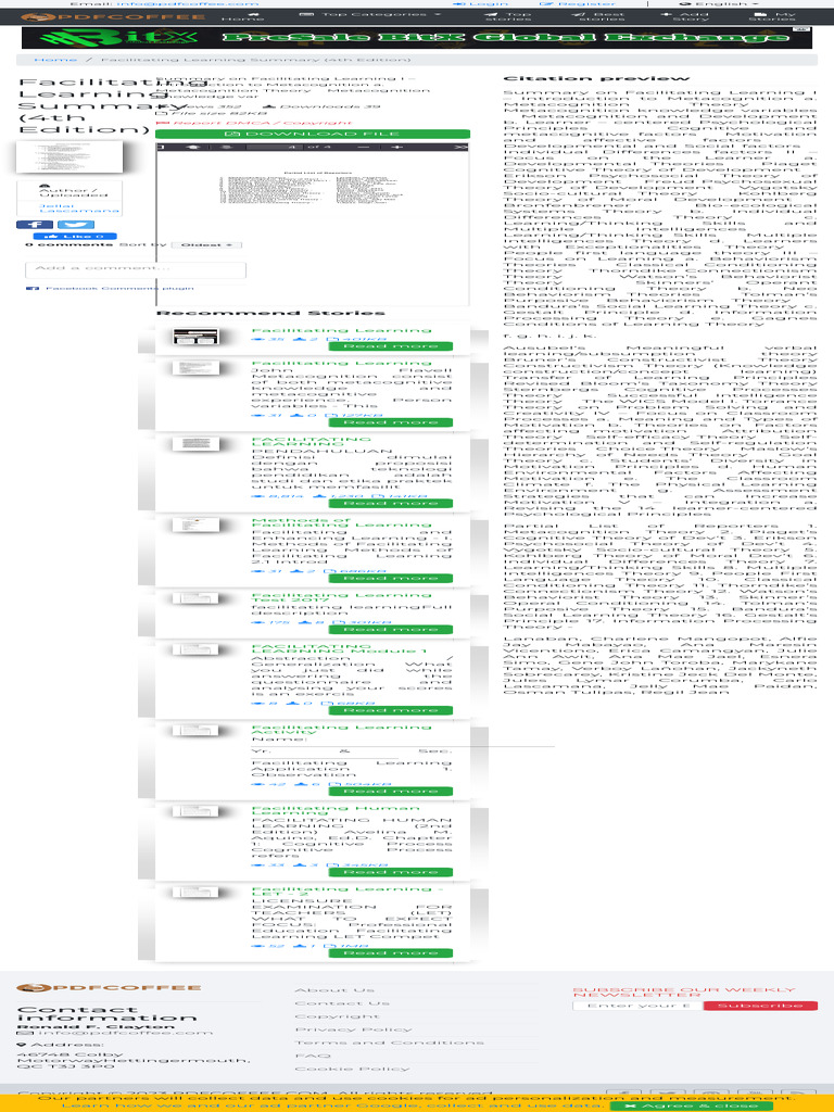 Facilitating Learning Summary (4th Edition) - PDFCOFFEE.com | PDF | Learning | Behaviorism