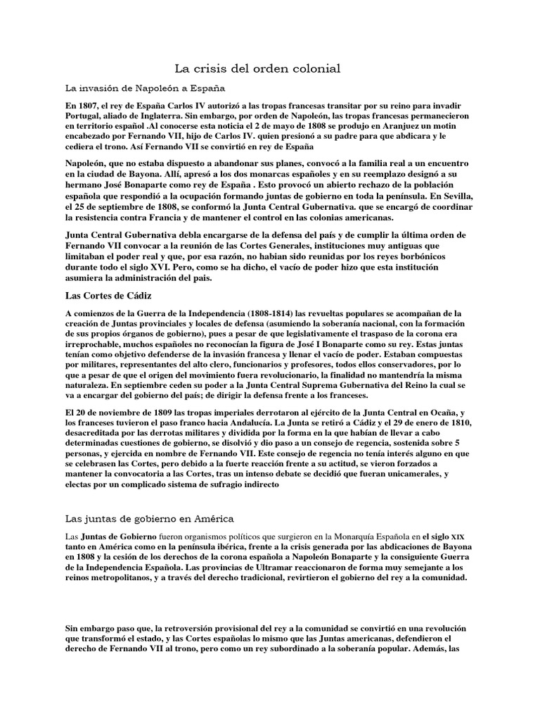 La Crisis Del Orden Colonial | PDF | Perú | Imperio español