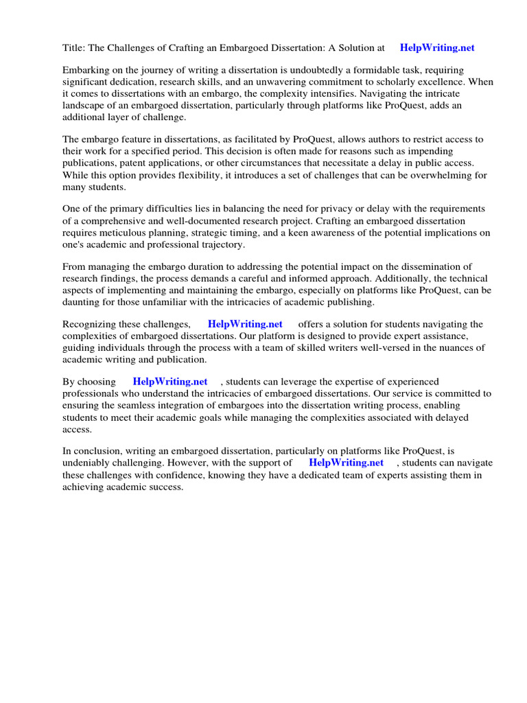 Embargo Dissertation Proquest | PDF | Thesis | Press Release