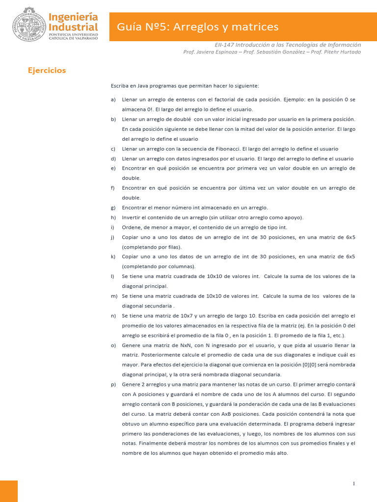 Ejercicios de Arreglos y Matrices en Java | PDF | Matriz (Matemáticas) | Objetos matemáticos