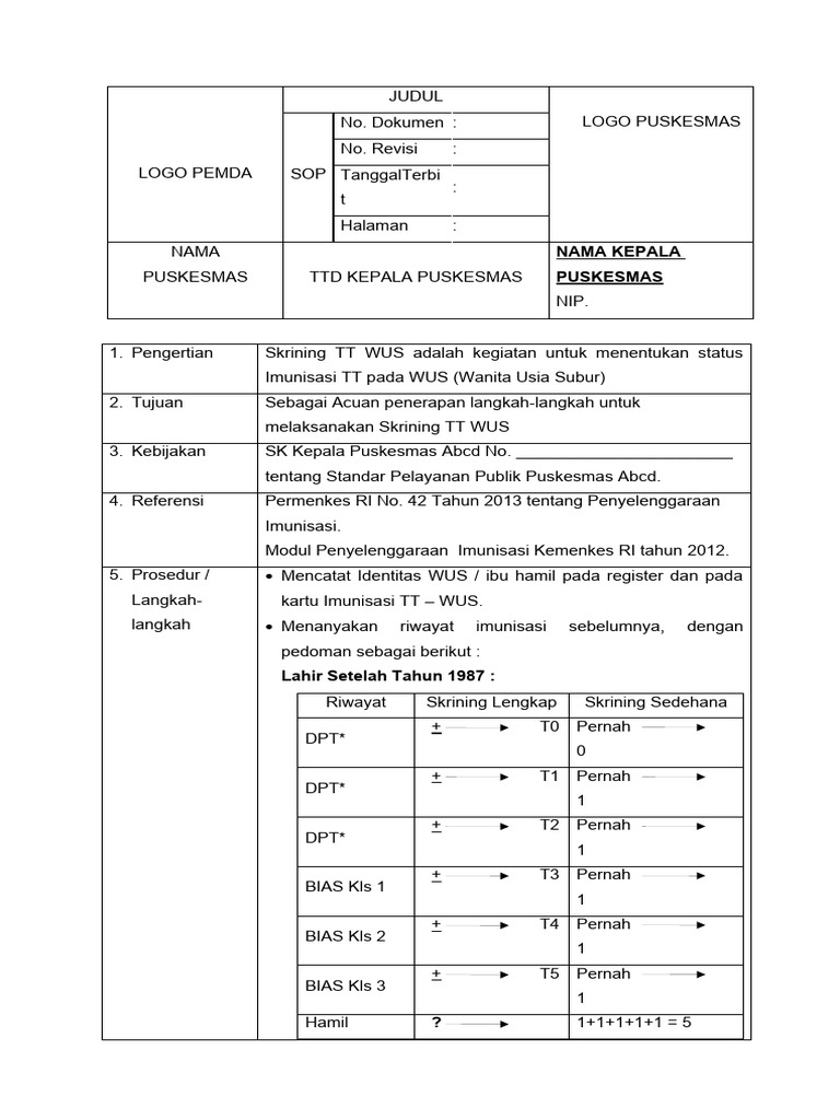 Sop Skrining TT Wus | PDF