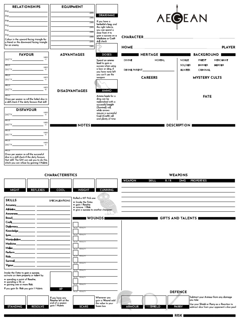 Aegean Character Sheet | PDF