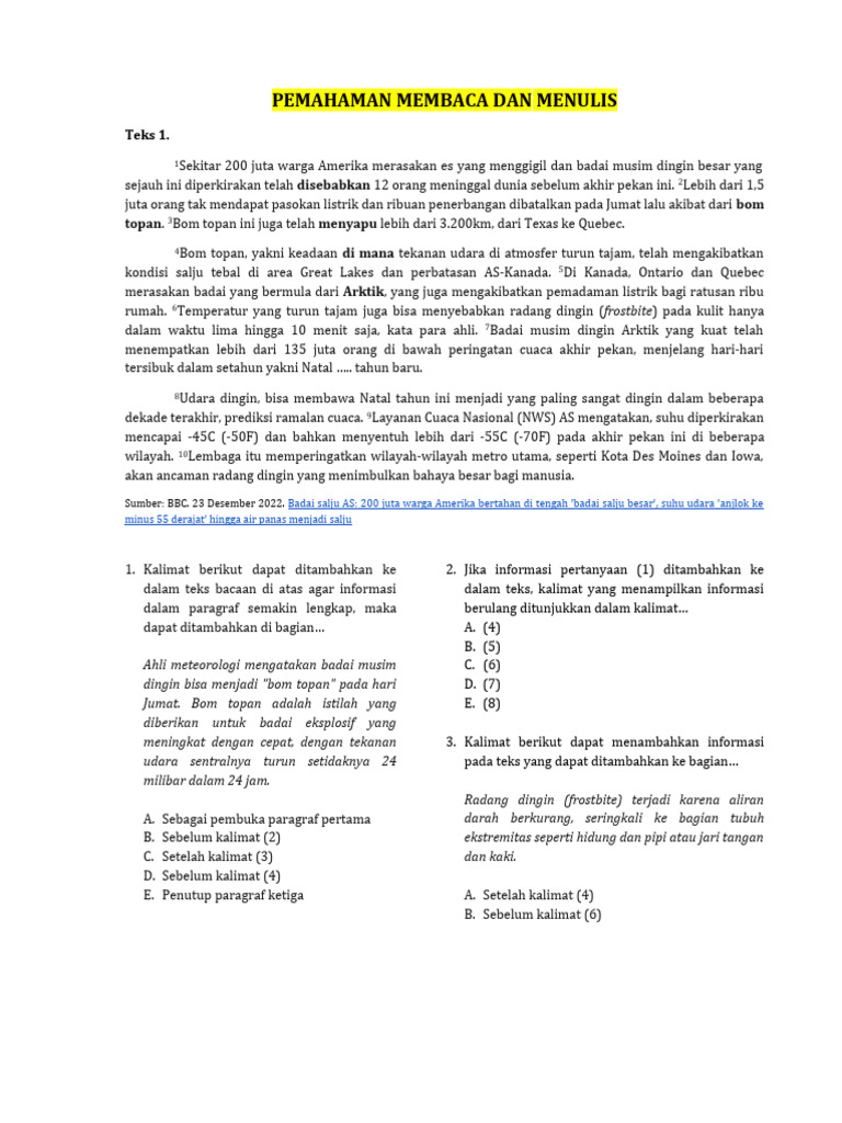 (PBM-001) PEMAHAMAN MEMBACA DAN MENULIS 001 Du Tambahan | PDF