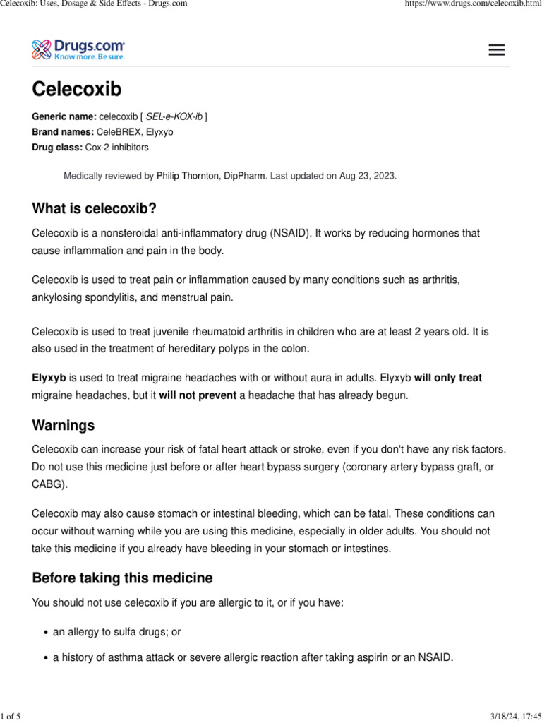 Celecoxib Uses, Dosage & Side Effects | PDF | Nonsteroidal Anti Inflammatory Drug | Clinical ...
