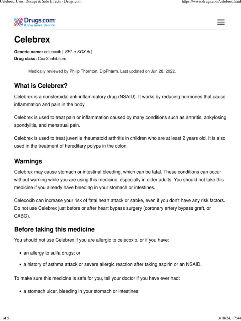 Celebrex Uses, Dosage & Side Effects | PDF | Nonsteroidal Anti ...