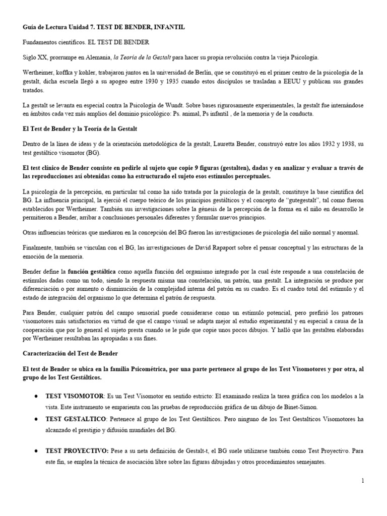 Test de Bender: Evaluación Visomotora Infantil | PDF | Sicología ...