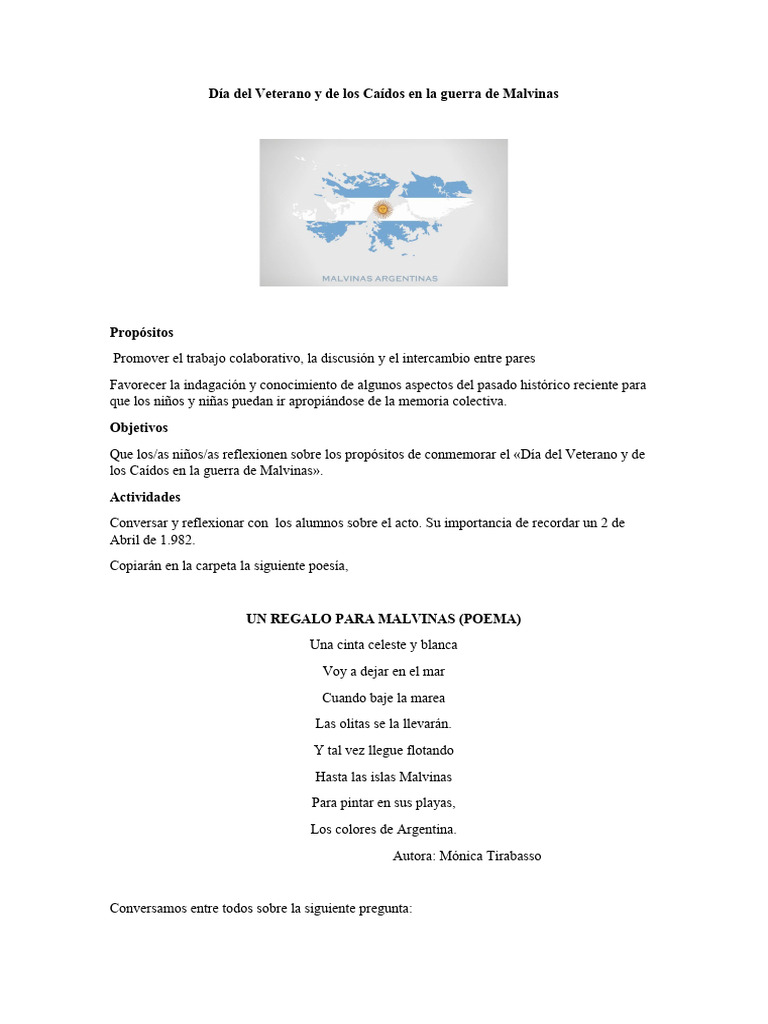 Día Del Veterano y de Los Caídos en La Guerra de Malvinas | PDF ...