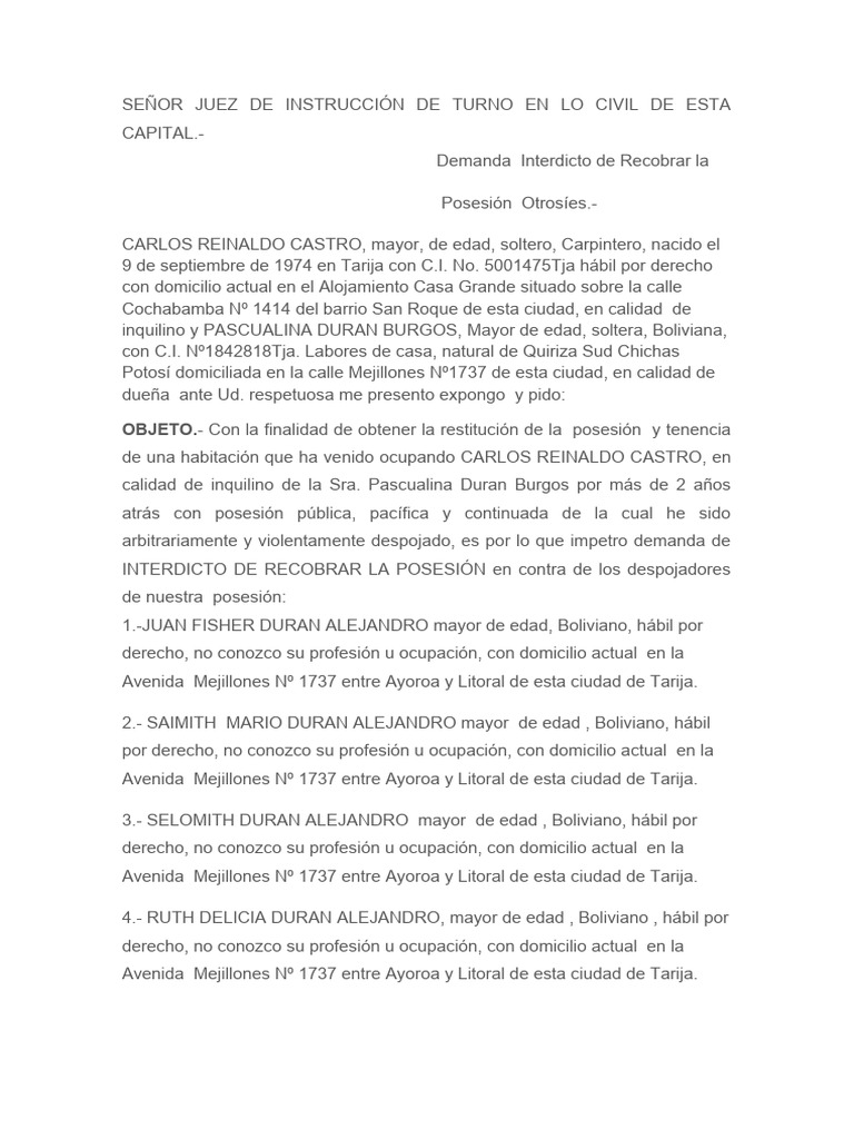 INTERDICTO | PDF | Derecho penal | Queja