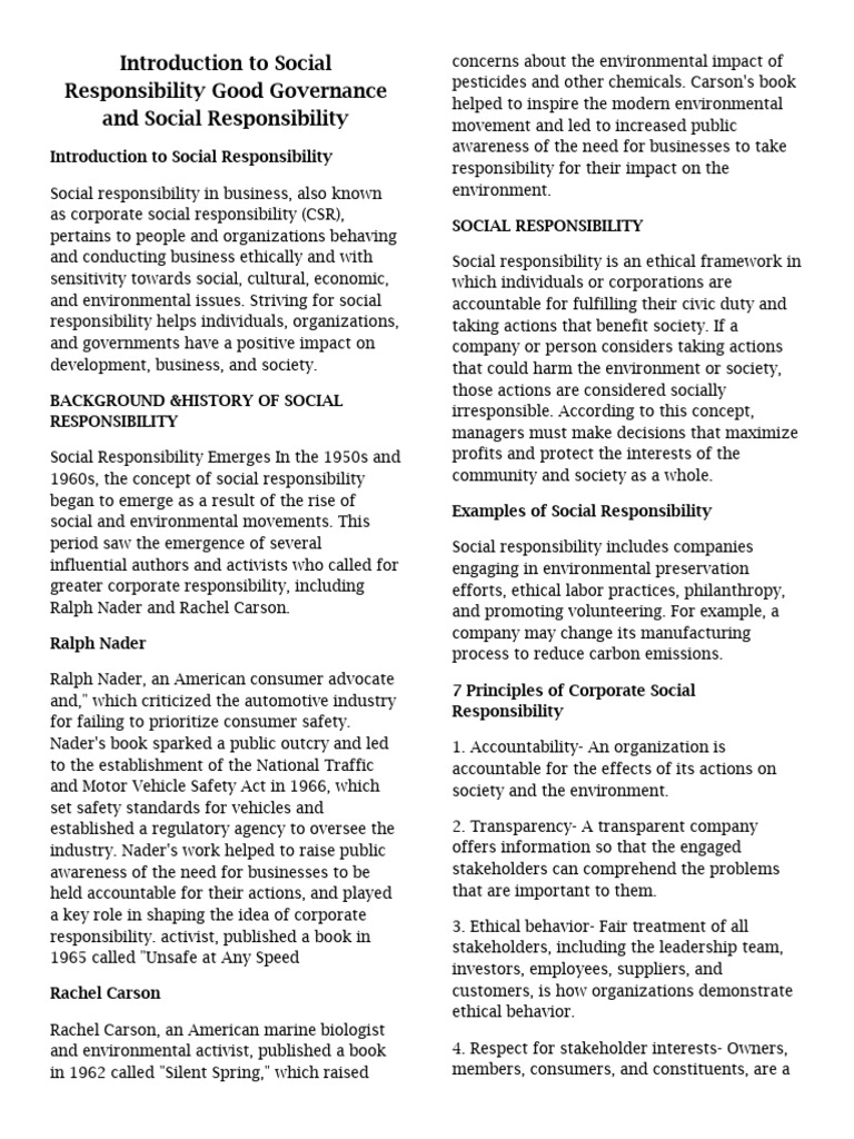 Introduction To Social Responsibility Good Governance and Social ...