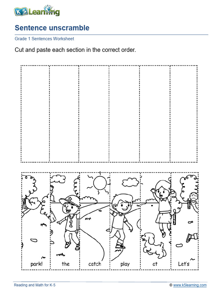 Grade 1 Sentence Unscramble Worksheet | PDF