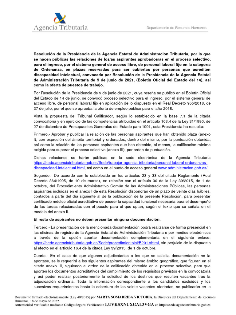 Res Aprob Pers Lab 2020 DI F | PDF | Estado (política) | Gobierno de españa