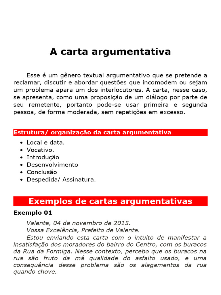 Carta Argumentativa Estrutura e Exemplo | Download grátis PDF | Atitude (Psicologia) | Jornalismo
