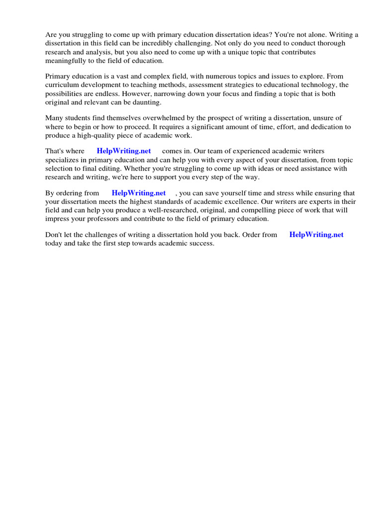 Primary Education Dissertation Ideas | PDF | Thesis | Teachers