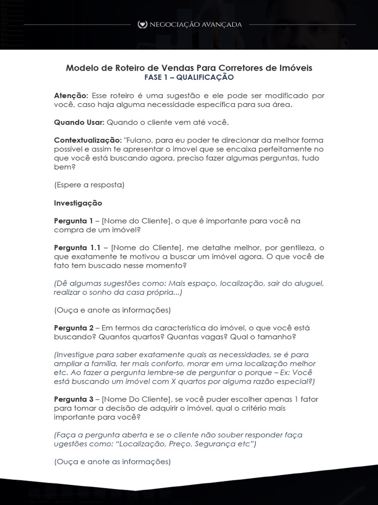 Script #02 - Modelo de Roteiro Para Venda de Imóveis | PDF