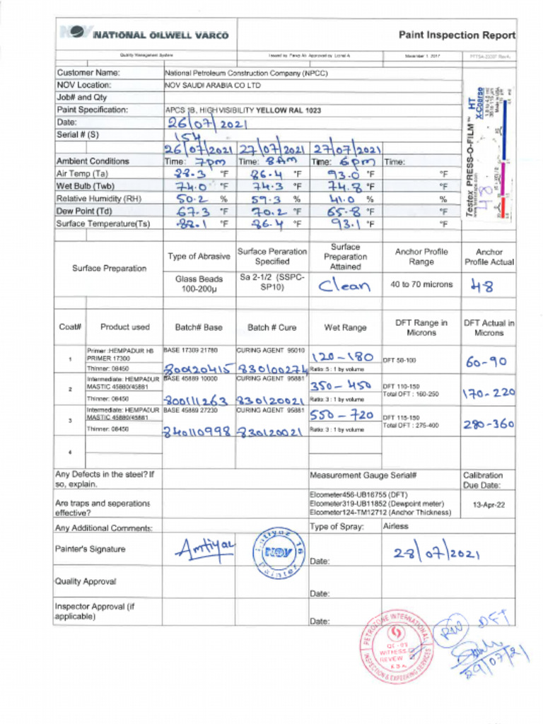 CHOKE VALVE Paint report for 21+7 | PDF
