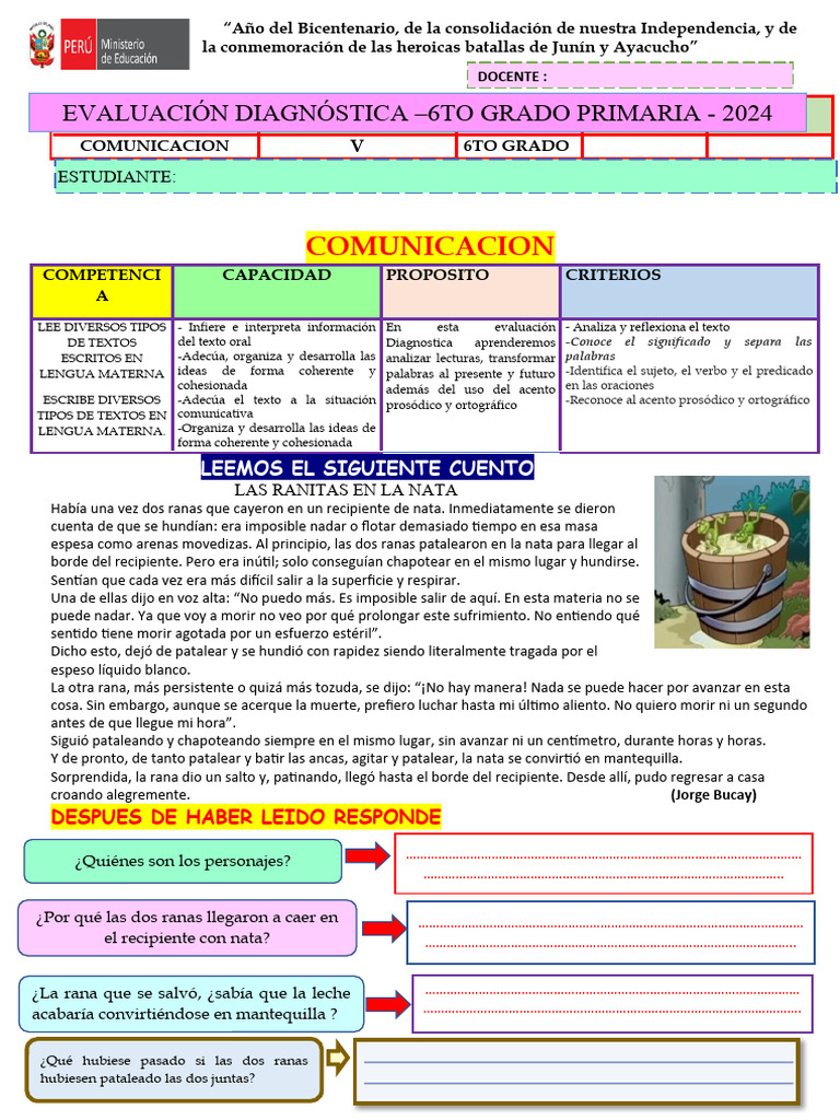 Evaluacion Diagnostica -6to Grado-primaria - 2024 | PDF