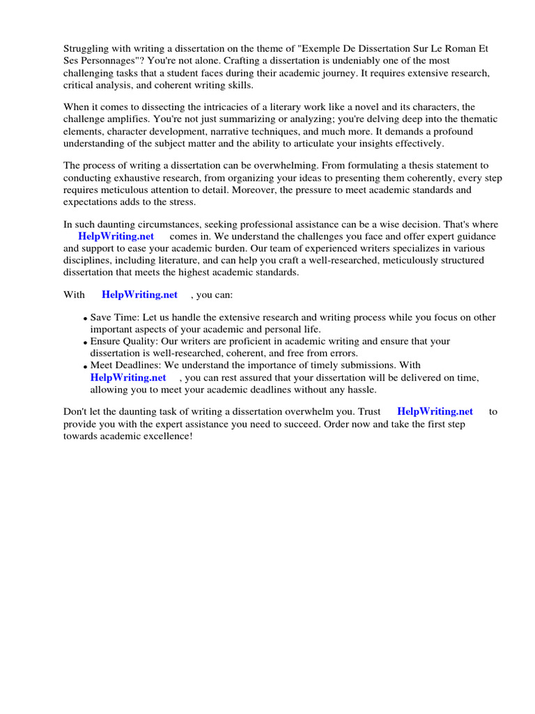 Exemple de Dissertation Sur Le Roman Et Ses Personnages | PDF | Thesis ...