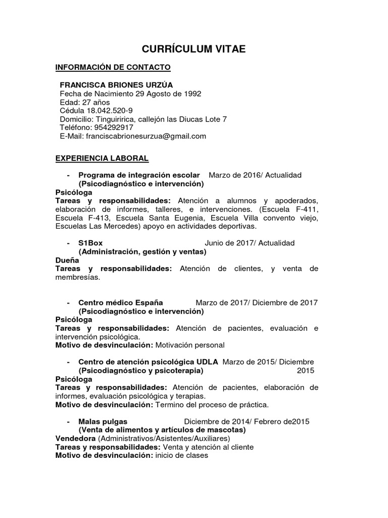 Currículum Vitae Francisca | PDF | Sicología | Escuelas