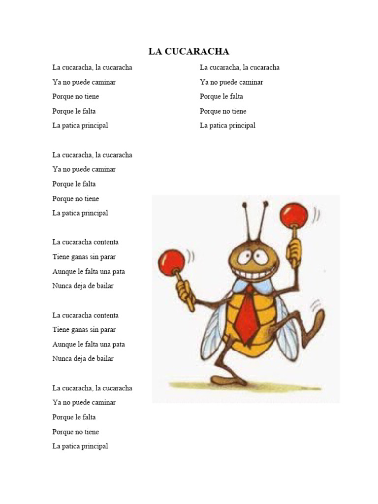 Letra de la canción "La Cucaracha" | PDF | Hogar, jardinería y bricolaje