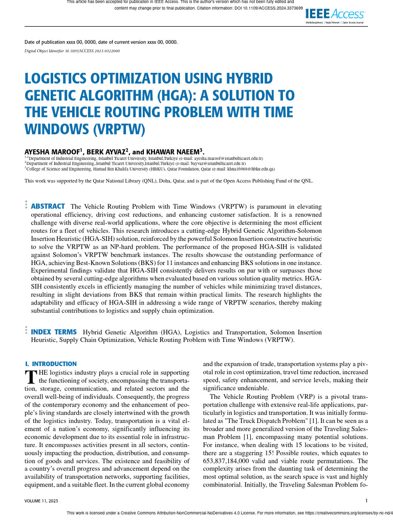 Logistics Optimization Using Hybrid Genetic Algorithm HGA A Solution To ... Logistics Optimization Using Hybrid Genetic Algorithm HGA A Solution To ...