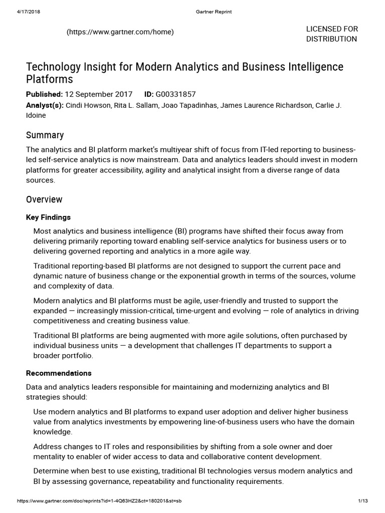 Technology Insight For Modern Analytics and Business Intelligence | PDF | Business Intelligence ...
