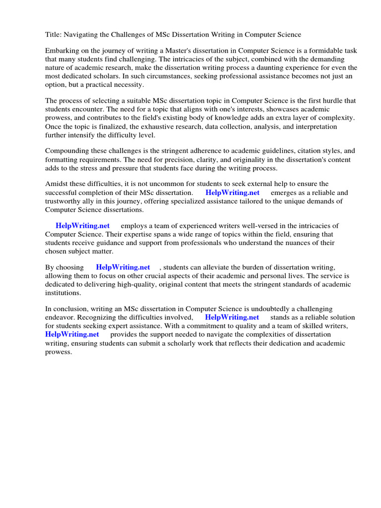 MSC Dissertation Topics in Computer Science | PDF | Thesis | Computer Science