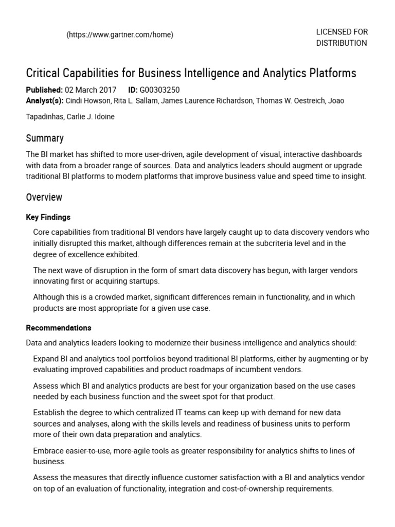 Birst WP - 2017 Gartner Critical Capabilities | PDF | Analytics | Cloud Computing