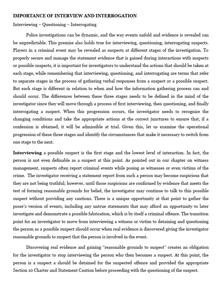 Importance of Interview and Interrogation | PDF | Legal Action | Criminal Law