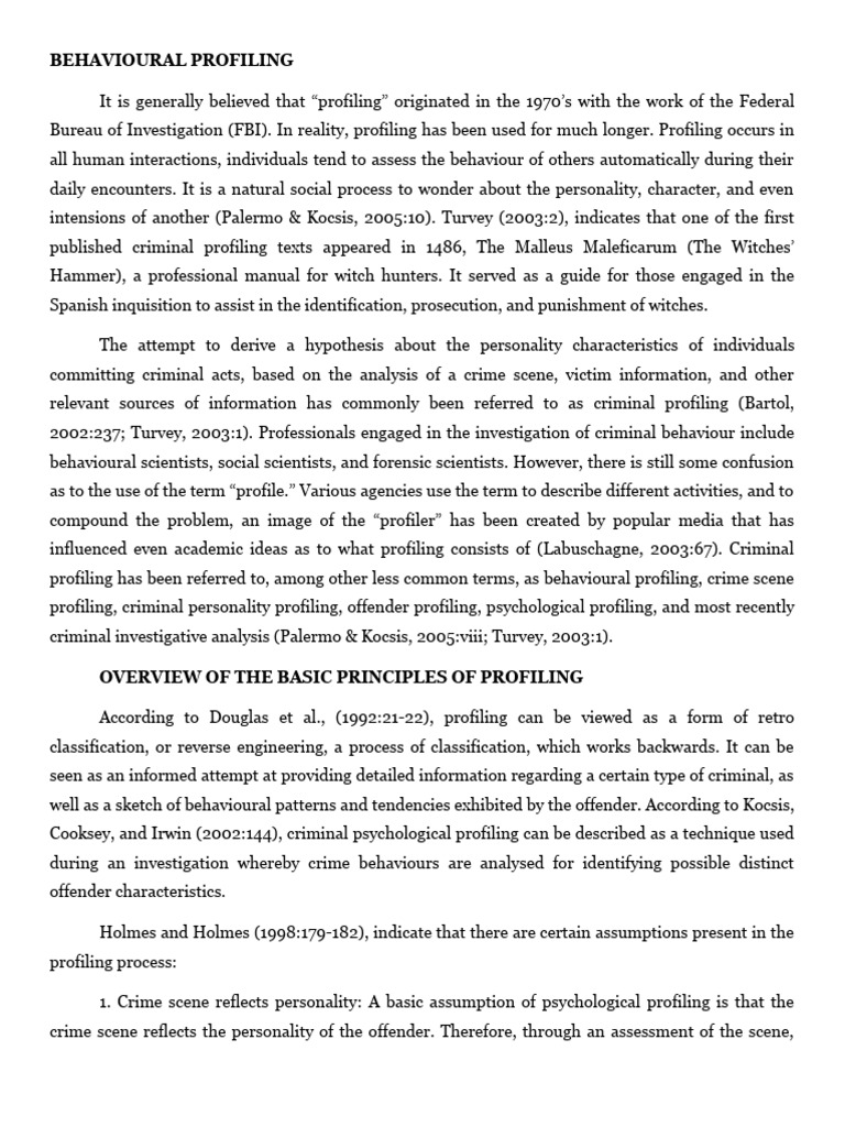 Behavioural Profiling | PDF | Offender Profiling | Crimes