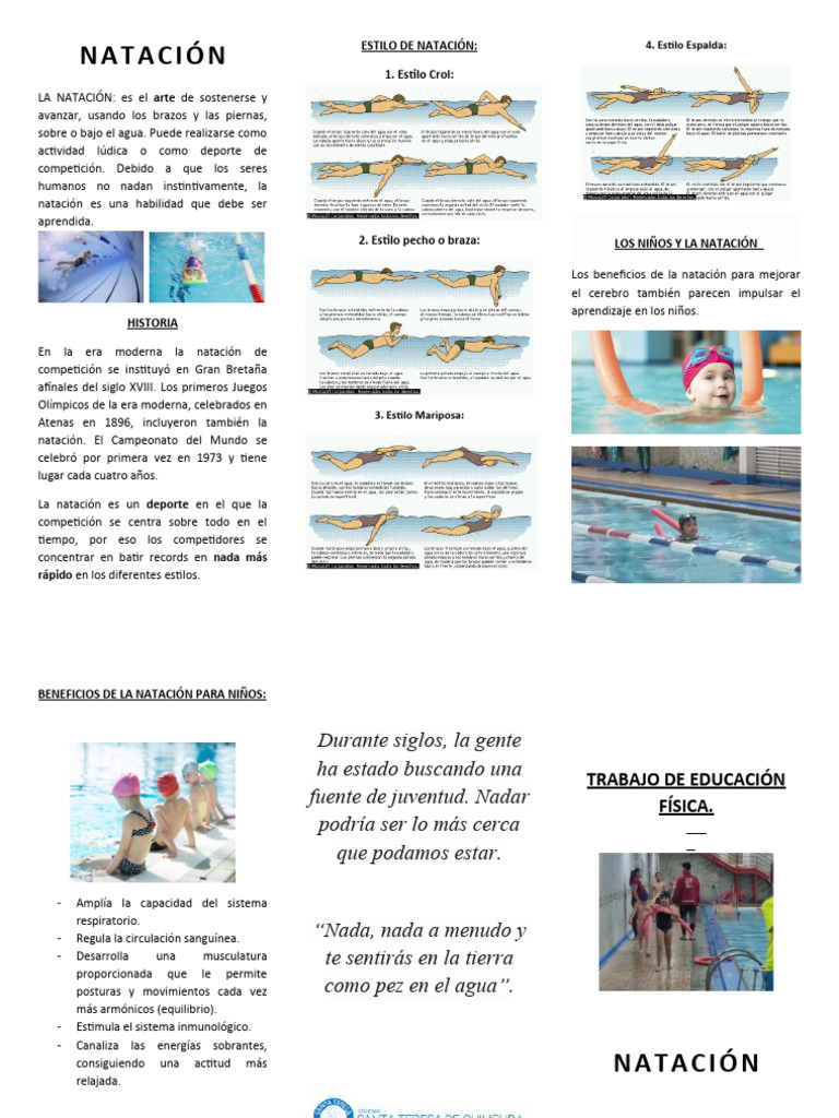 Trabajo Natación Catalina NATACIÓN | PDF | Natación (deporte) | Nadando