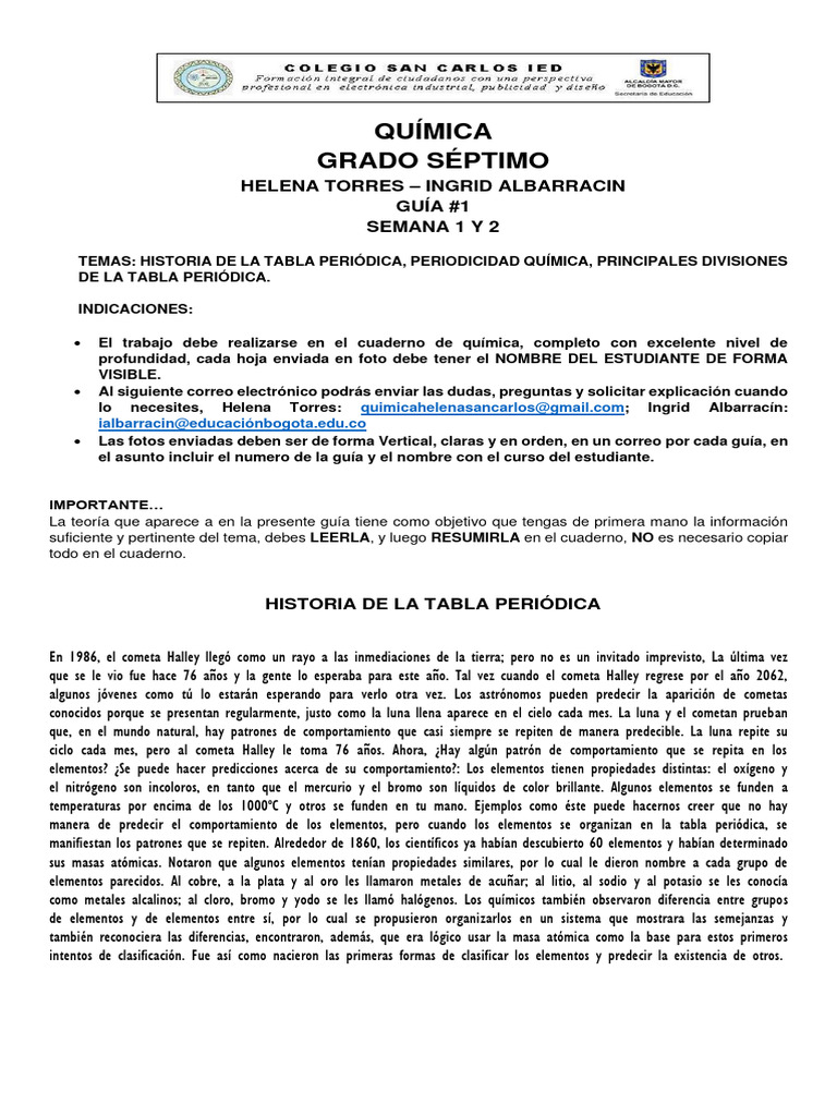Química Grado Séptimo Pdf Elementos Químicos Tabla Periódica