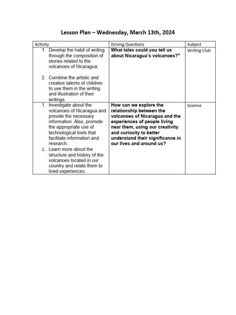 Lesson Plan - 5th Grade | PDF | Volcano | Cognition
