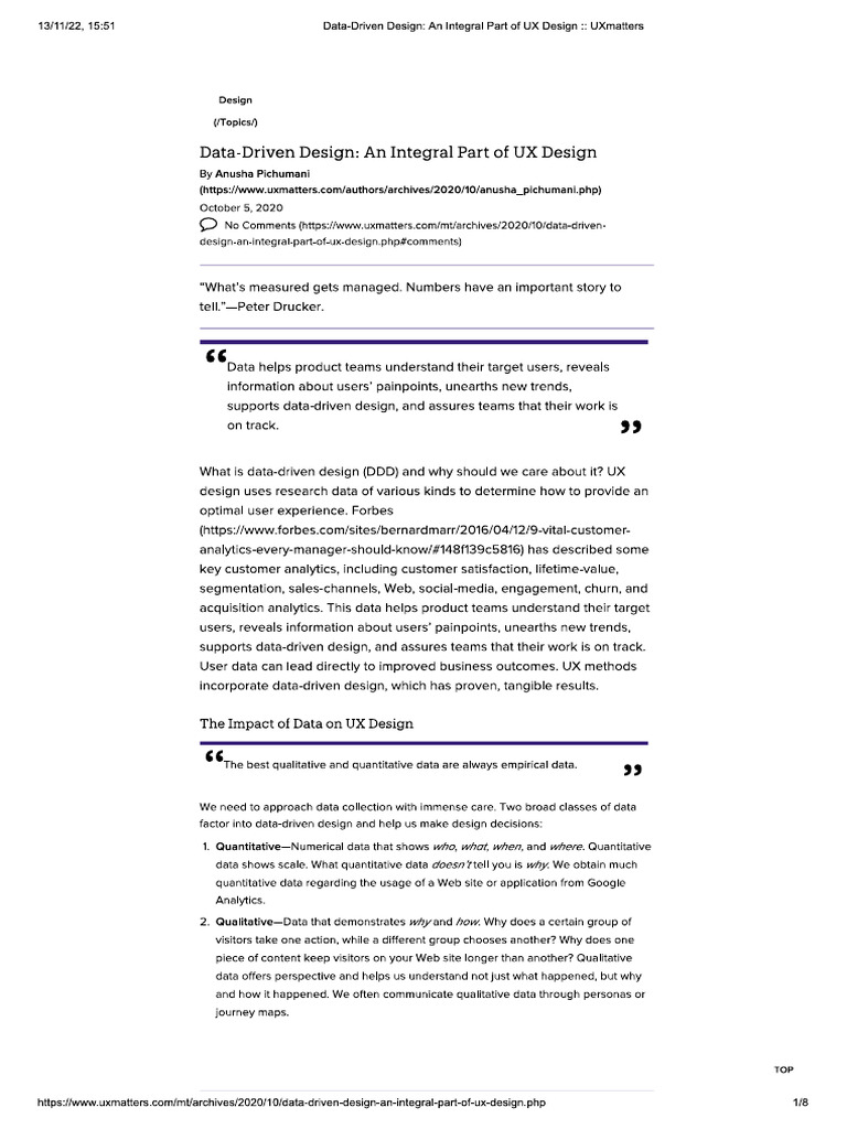 Data-Driven Design - An Integral Part of UX Design - UXmatters | PDF
