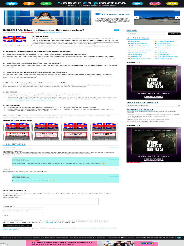 INGLÉS Writing - ¿Cómo escribir una review - Saber es práctico | PDF