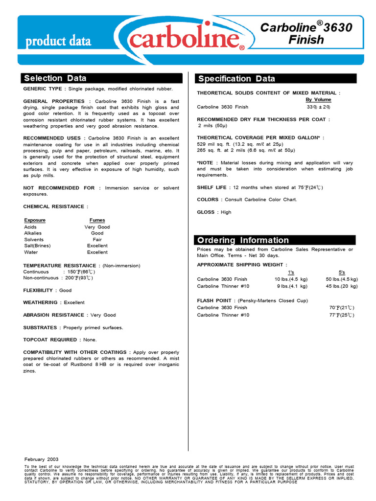 Carboline 3630 Finish PDS Eng | PDF | Natural Rubber | Paper