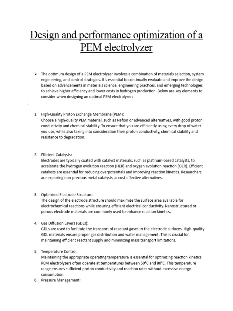 Optimizing PEM Electrolyzer Design | PDF | Physical Sciences ...