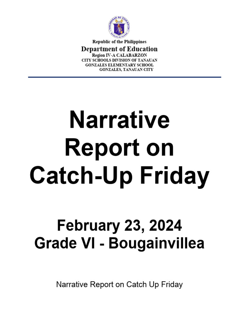 Narrative Report CATCH UP FRIDAY FEB. 23 2024 | PDF | Identity (Social ...
