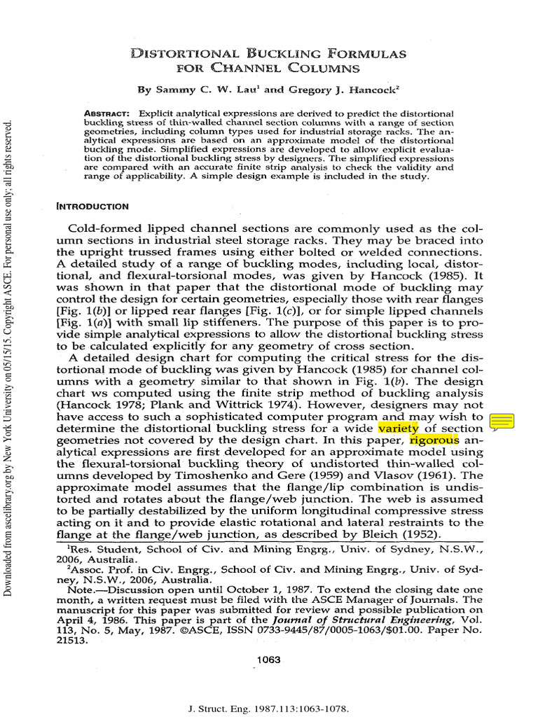 1987 - Sammy C.W.Lau - Distortional buckling formulas for channel ...