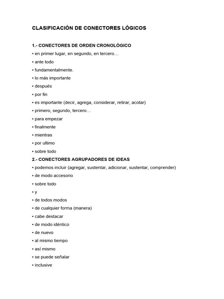 Clasificación de conectores lógicos | PDF | Artes del Lenguaje y ...
