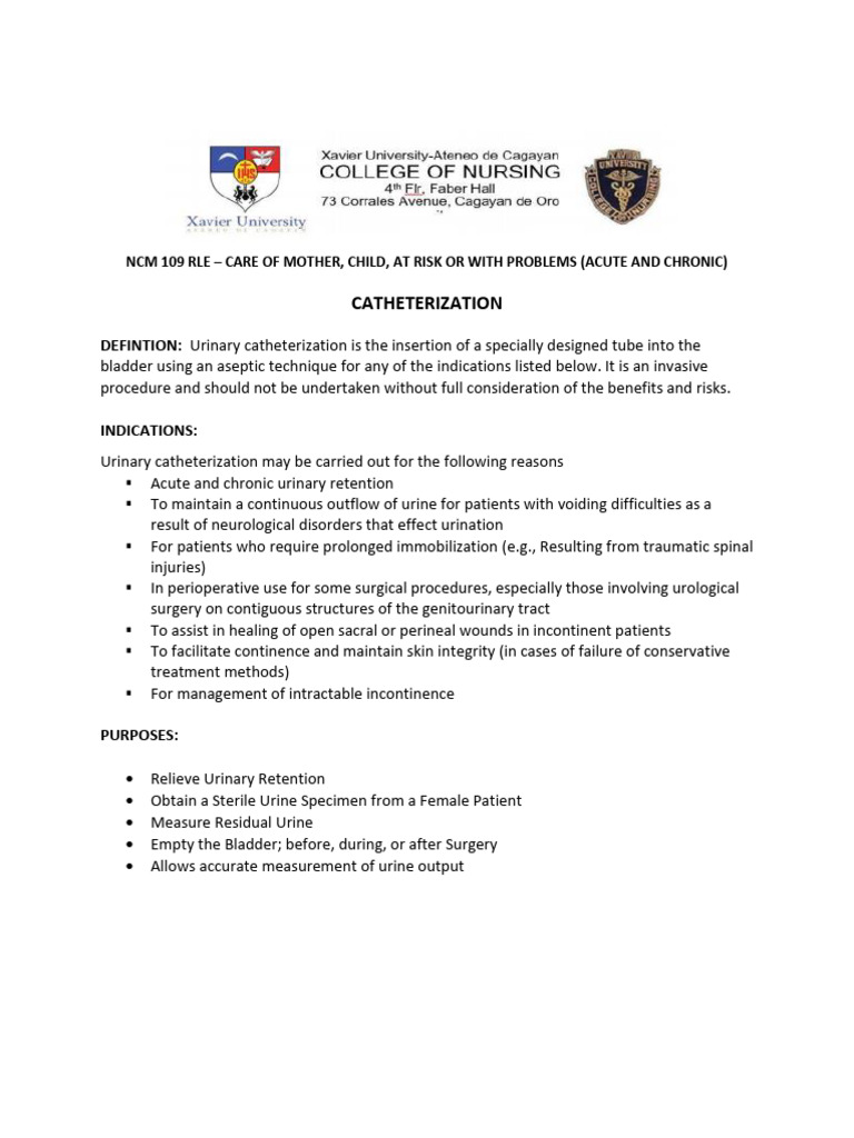 Revised NCM 109 Rle Procedure Catheterization | PDF | Urinary ...