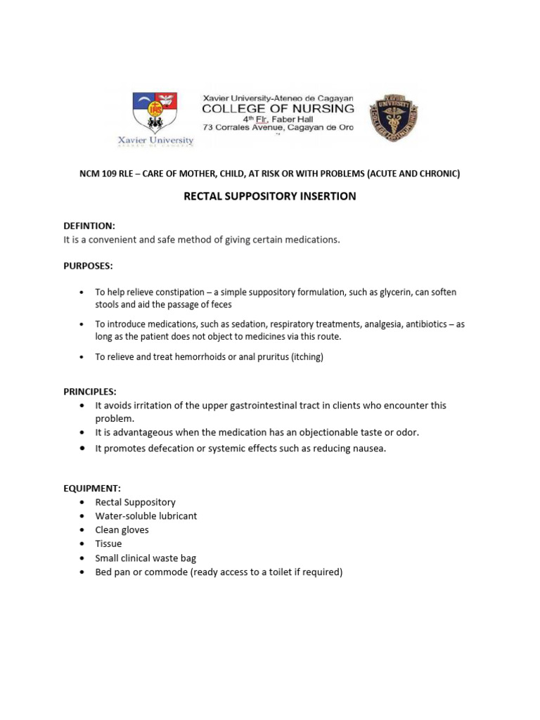 NCM 109 RLE PROCEDURE Rectal Suppository Insertion | PDF | Rectum ...