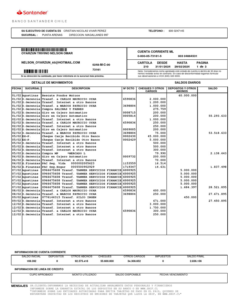 Extracto Bancario Santander Chile | PDF | Bancos | Tarjeta de crédito